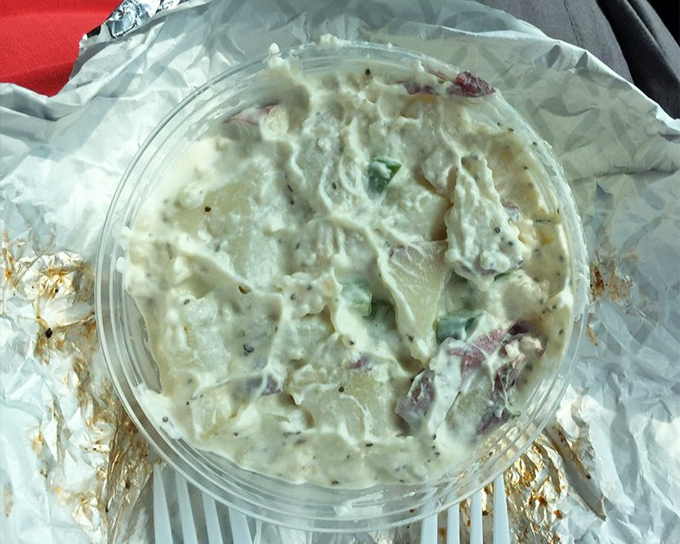 Potato salad that someone's grandmother would approve of&mdash;creamy, substantial, and clearly made by human hands rather than machines.