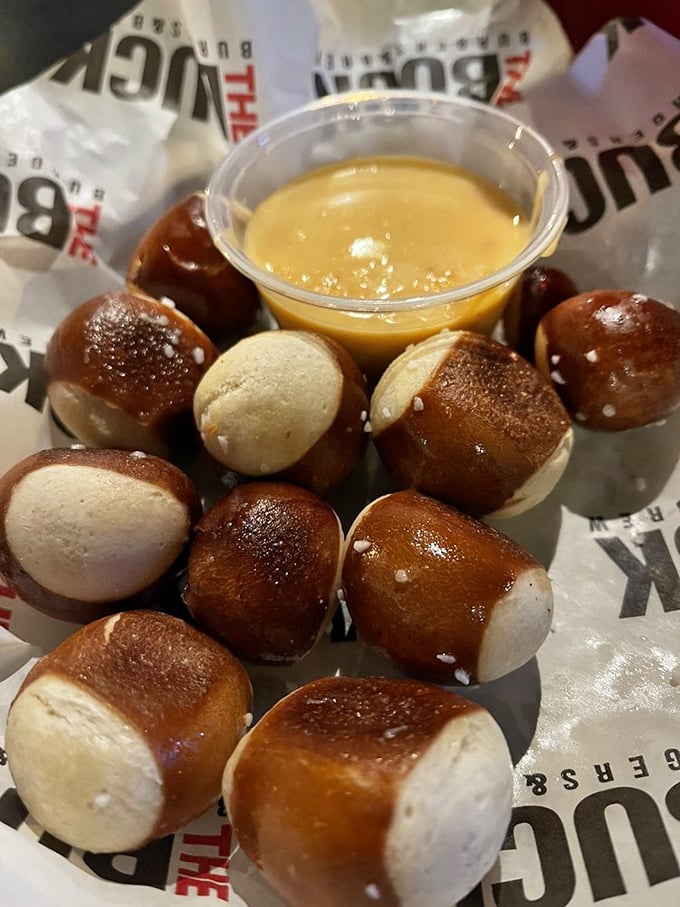 Pretzel bites that arrive warm and golden, disappearing faster than common sense at buffets.