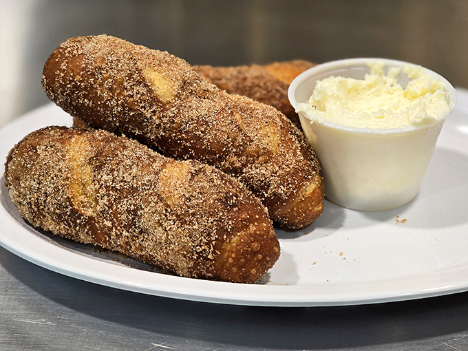 Pretzel logs that redefine the appetizer game&mdash;warm, cinnamon-sugar coated wands of joy that make you question why you'd ever save room for the main course.