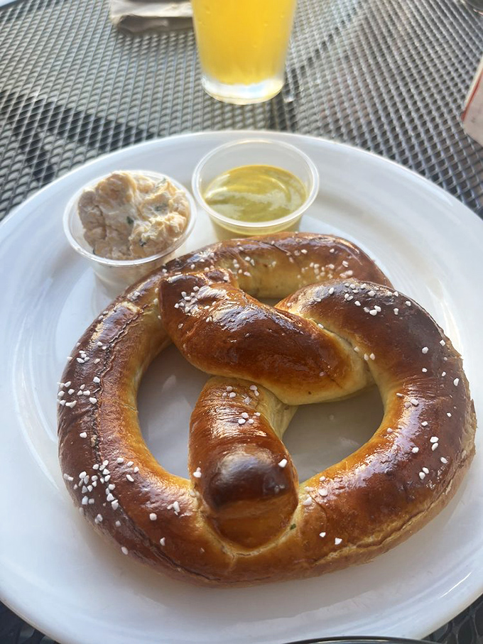 The humble pretzel, elevated to art form&mdash;golden, salt-flecked, and ready for its mustard companion. Bavarian tradition meets Ohio appetite. 