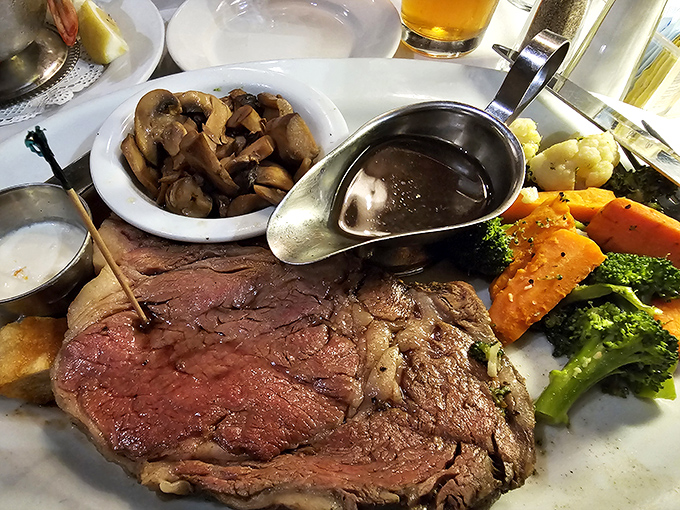 A prime rib so perfectly cooked it makes you wonder if the chef has some sort of meat telepathy.