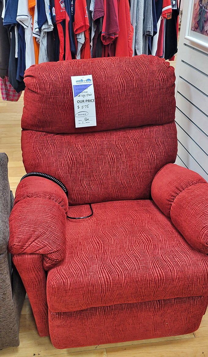 This vibrant red recliner at $5.95 isn't just a chair &ndash; it's practically stealing comfort. Your Netflix marathons deserve this throne.