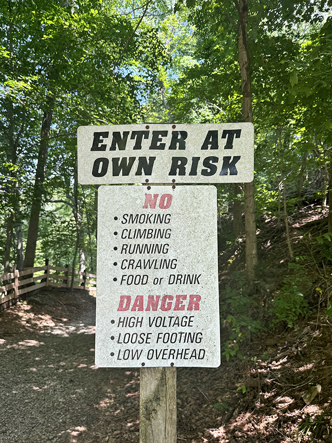 "Enter at own risk"&mdash;the sign that makes you wonder if they're warning about physical dangers or something altogether more supernatural.