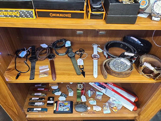 Accessory aficionados rejoice! This display case of watches, belts and trinkets proves that style doesn't have to come with a luxury price tag.