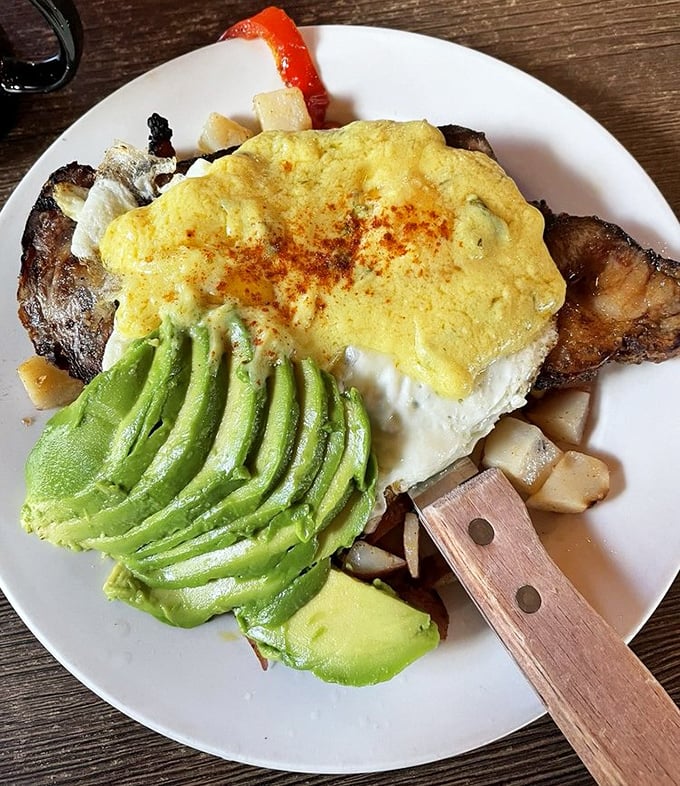 This isn't just breakfast&mdash;it's a morning masterpiece where the humble egg and avocado are elevated to art form status.
