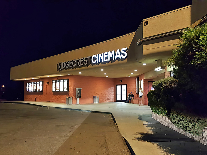 Ridgecrest Cinemas glows like a desert oasis at night, offering Hollywood escapes without Los Angeles parking nightmares. 