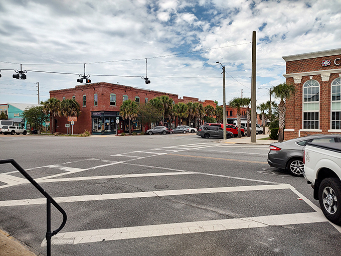 Historic buildings frame Apalachicola's walkable downtown. The streets are wide enough for horse carriages, perfect for today's post-lunch strolls.
