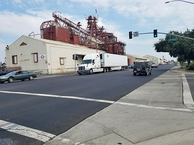 Agricultural infrastructure reminds visitors that Oakdale's economy is built on more than charm&mdash;it's a working town where silos aren't just decorative.