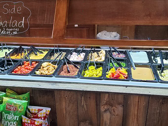 The salad bar&mdash;nature's apology for the dessert you're about to inhale. Those vegetables look suspiciously delicious for being healthy.