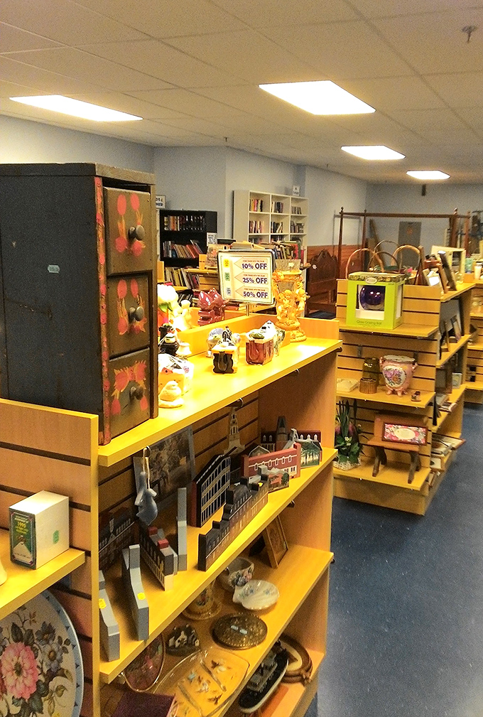 Knickknack heaven with color-coded discount signs that speak directly to the bargain hunter's soul. Yellow tag items are practically calling your name.