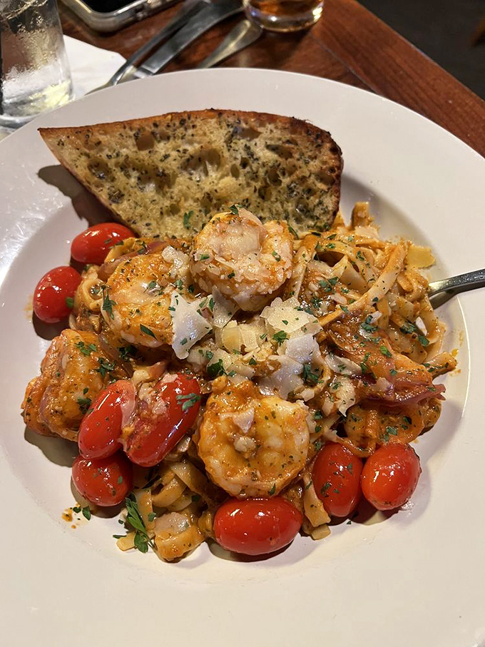 Shrimp pasta that makes you question why you ever eat anything else, with cherry tomatoes providing little bursts of sunshine.
