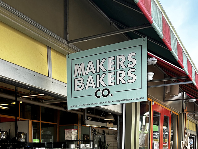 Sometimes the best discoveries hide behind the simplest signs - this one leads to cinnamon roll enlightenment.