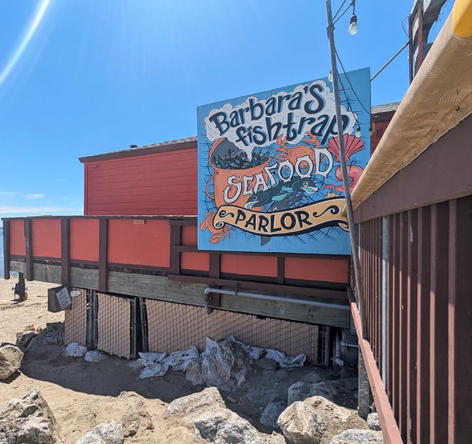 The sign says "Seafood Parlor" with vintage flair, but locals just call it "the best darn seafood shack on the coast." Both are correct.