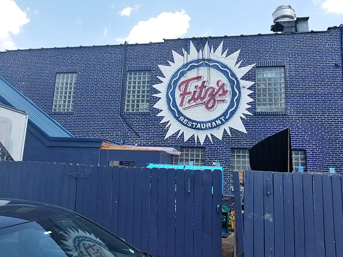 The beacon of bubbles! Fitz's iconic sign stands out against the St. Louis sky, a siren call to soda seekers everywhere.