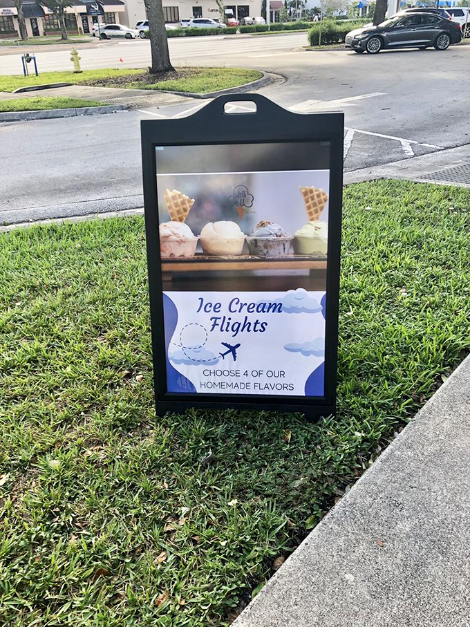 "Ice Cream Flights" &ndash; four scoops of different flavors that let you travel the world of dairy without leaving the sidewalk.