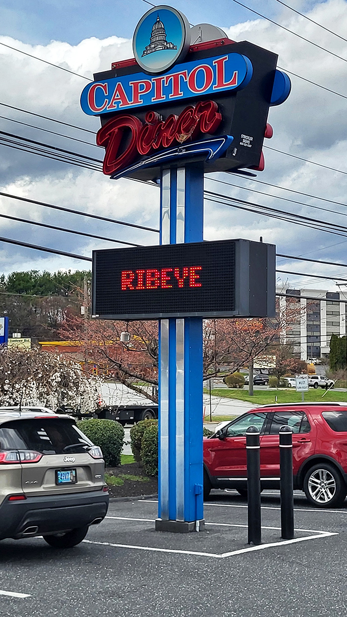 The iconic Capitol Diner sign stands tall against Pennsylvania skies, a beacon of hope for the hungry and breakfast-deprived.