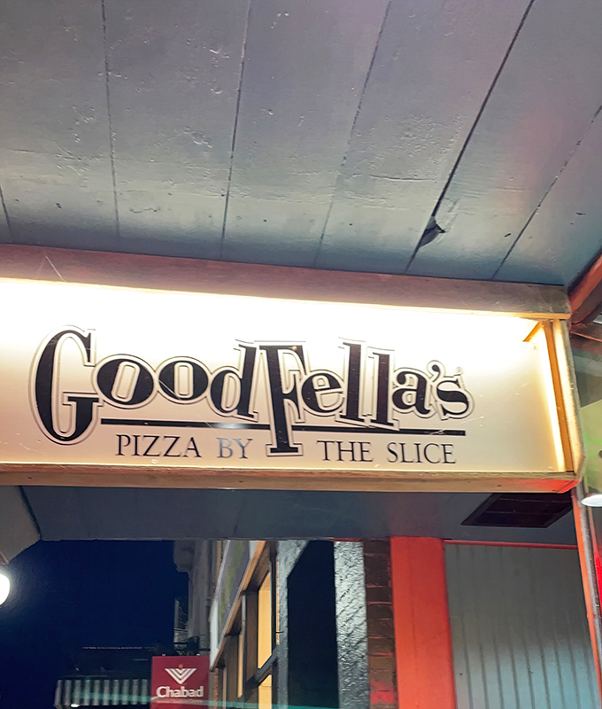 The illuminated Goodfellas sign &ndash; a symbol of hope and deliciousness in downtown Athens.