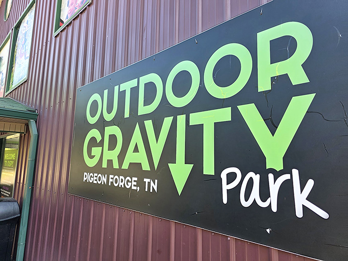 The sign says it all&mdash;gravity does the heavy lifting at this unique Pigeon Forge attraction where falling down is actually the point.