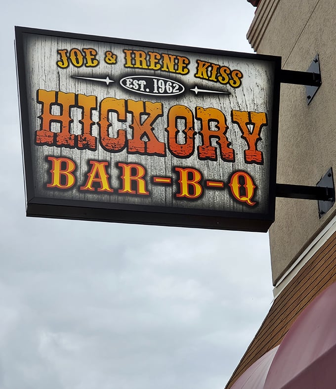 "Joe & Irene Kiss Est. 1962"&mdash;a sign that tells you this place has history, character, and owners who actually exist. No focus groups created this brand. 