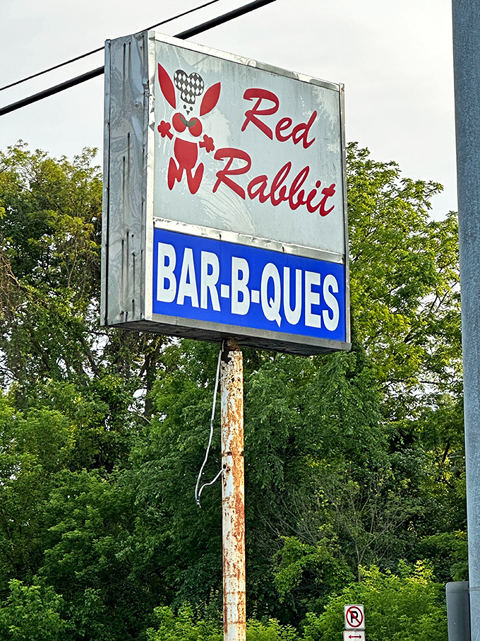 This weathered sign has guided hungry travelers like a lighthouse beacon of barbecue hope along Pennsylvania's highways since bell-bottoms were first in fashion.