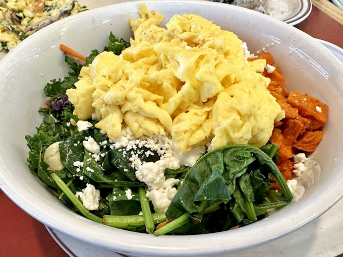The Silicon Valley Bowl: where scrambled eggs meet fresh vegetables in perfect harmony. Protein and produce living their best life together.