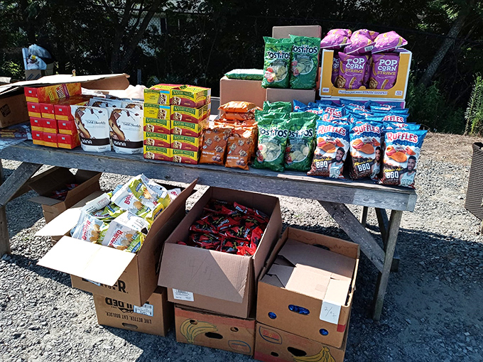 Snack attack! This outdoor vendor offers everything from chips to popcorn, because serious treasure hunting requires serious sustenance.