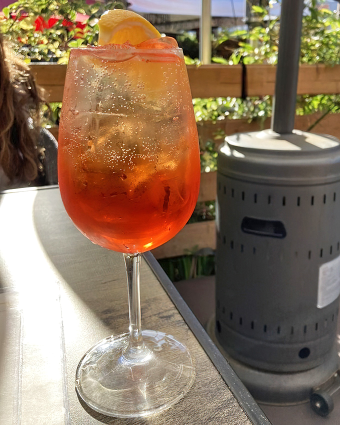 The spritz&mdash;summer in a glass. That vibrant orange-red hue promises refreshment with just enough bitterness to keep things interesting.