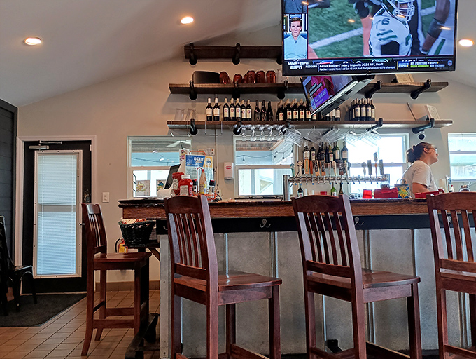 Behind every great seafood joint is a well-stocked bar. Those wooden stools have supported countless happy customers making important food decisions.