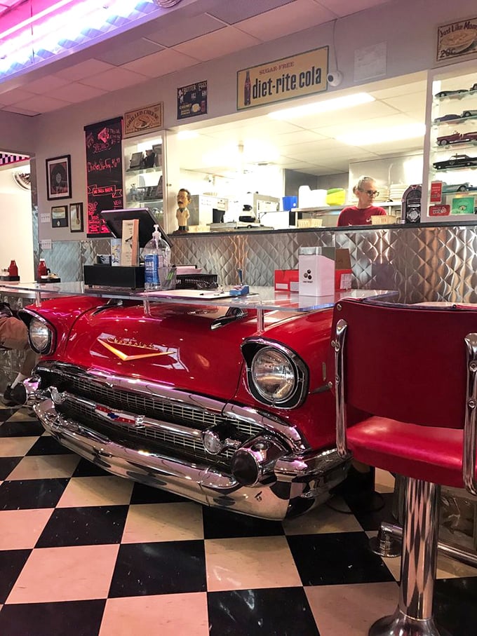 The front counter featuring a classic car conversion that answers the eternal question: "What if my Chevy could make milkshakes?"