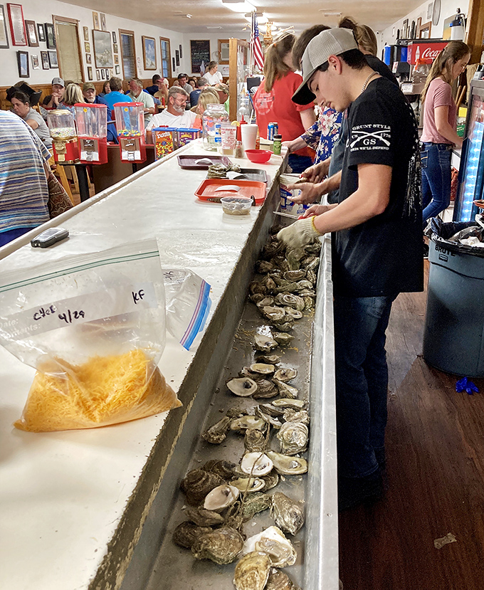 The oyster bar offers front-row seats to the shucking action, where skilled hands transform humble bivalves into treasures on the half shell.