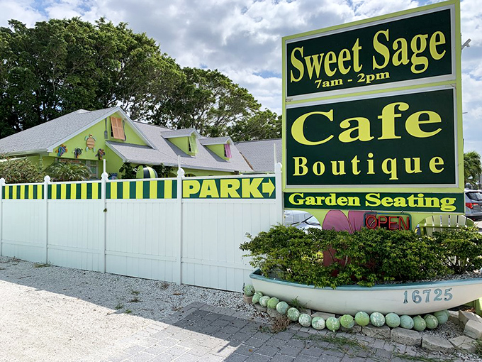 The sign promises not just a cafe but a "boutique" and "garden seating"&mdash;three magical words that translate to "your Instagram followers will be jealous."