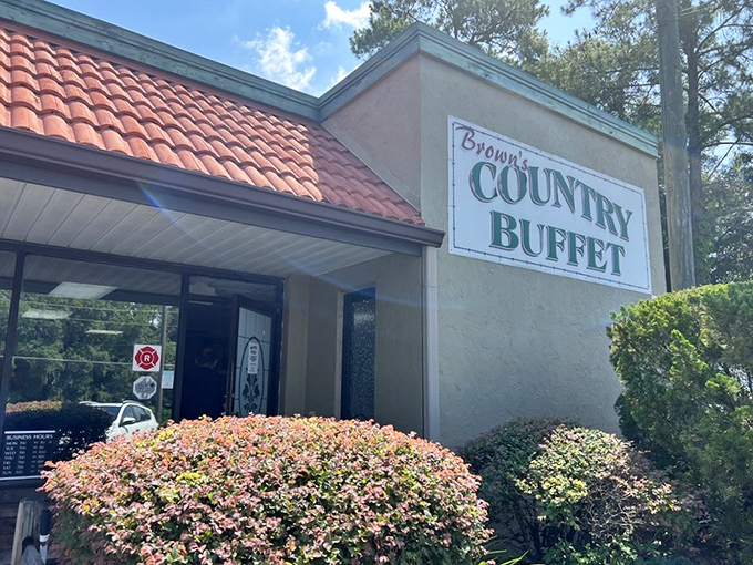 The entrance to Brown's promises no frills, just fulfillment. Those shrubs have witnessed countless patrons waddling out in a state of blissful surrender.