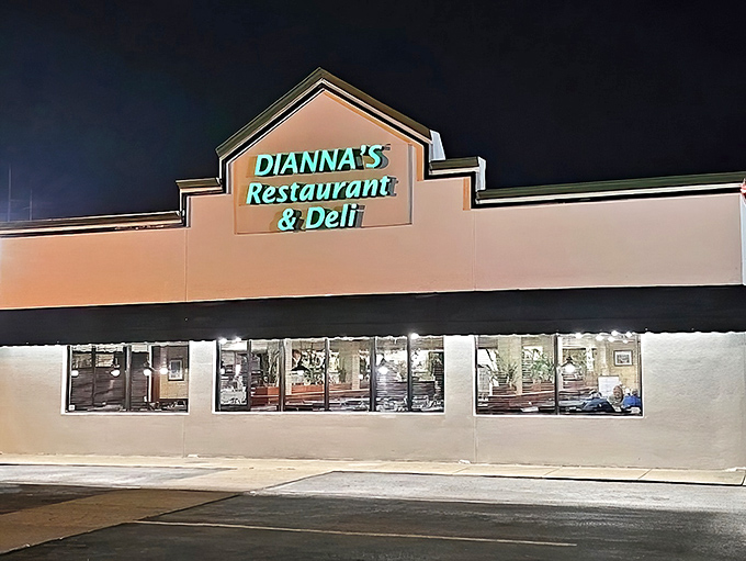 By night, Dianna's glowing storefront beckons hungry travelers like a lighthouse guiding ships to safe harbor &ndash; except with pancakes.