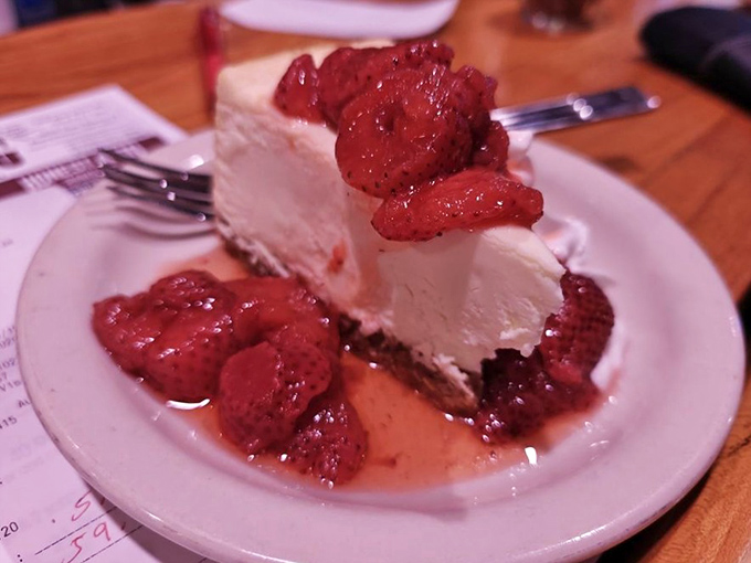 Strawberry cheesecake that makes you wonder why anyone bothers with trendy desserts when classics done right are this satisfying.