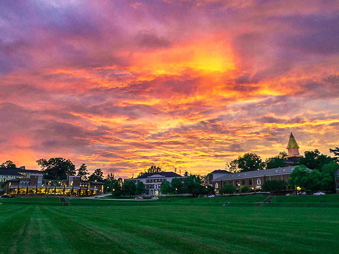 Sunset over Dahlonega University campus paints the sky in colors so dramatic they deserve their own standing ovation&mdash;nature's grand finale to another perfect Georgia day.
