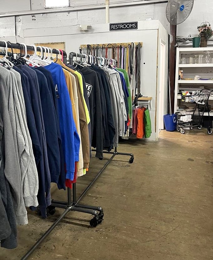 The sweater section: where yesterday's fashion statements become tomorrow's vintage finds, all arranged by color for maximum browsing pleasure.