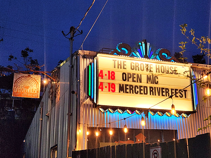 The Grove House marquee lights up Mariposa nights with entertainment that doesn't require a second mortgage. Open mic nights and river festivals keep small-town culture flowing.