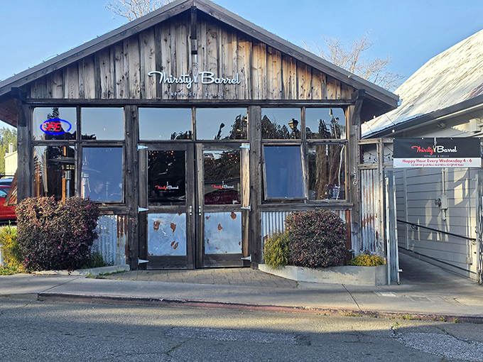 Thirsty Barrel's rustic-chic exterior promises craft beverages in a setting where Gold Rush aesthetics meet modern tastes&mdash;no saloon brawls required.