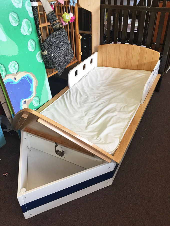 This convertible toddler bed with built-in storage tells the tale of practical parenting&mdash;where function meets the inevitable march of growing up.