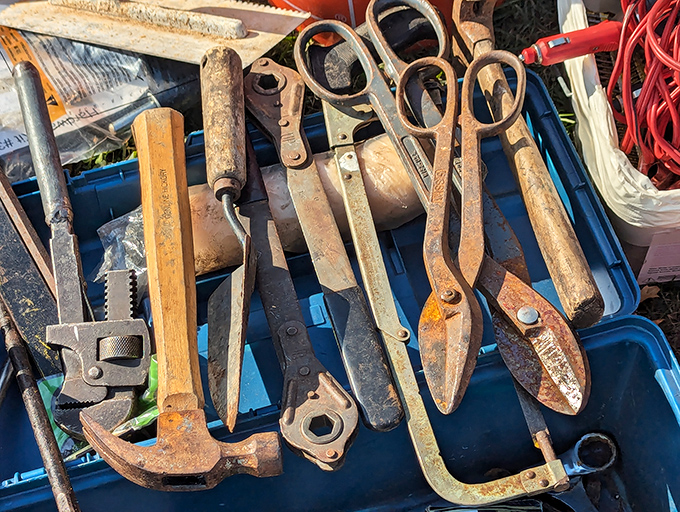 Tools with stories to tell – these rust-speckled implements have built homes, fixed cars, and now wait for their second chapter in someone else's workshop.