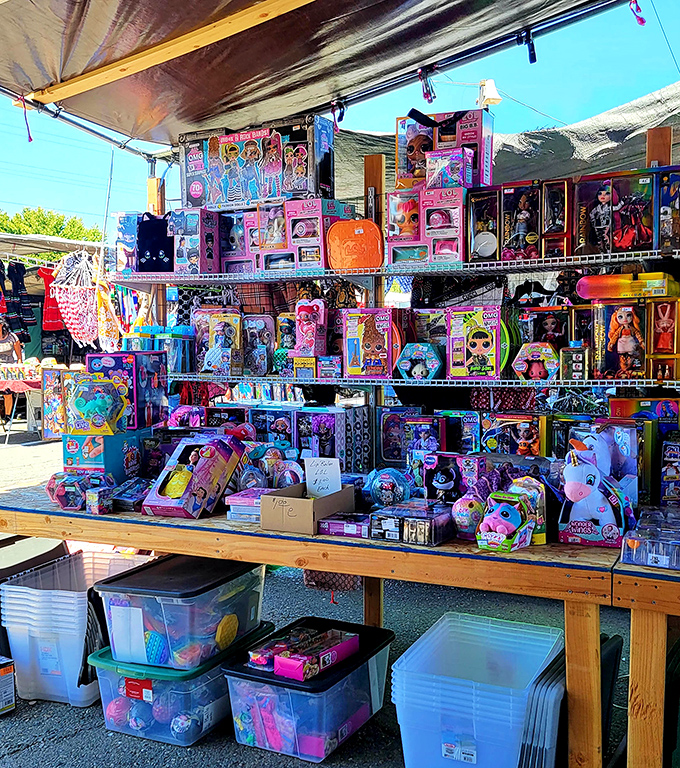 Childhood dreams stacked in plastic packaging &ndash; this toy vendor creates a pink and purple wonderland where nostalgia and current crazes compete for attention.