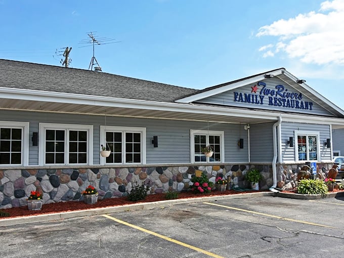 Two Rivers Family Restaurant promises comfort food in a setting where stone foundations meet homey clapboard&mdash;the architectural equivalent of meatloaf and mashed potatoes.