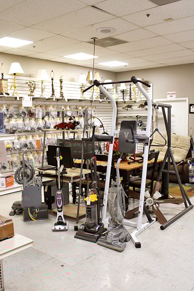 Vacuum cleaners standing at attention like eager recruits. These machines have sucked before, but they're ready to suck again.