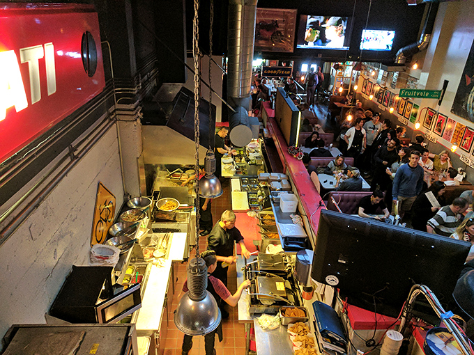 From above, you can witness the beautiful choreography of hungry customers and skilled staff in this temple of casual dining.