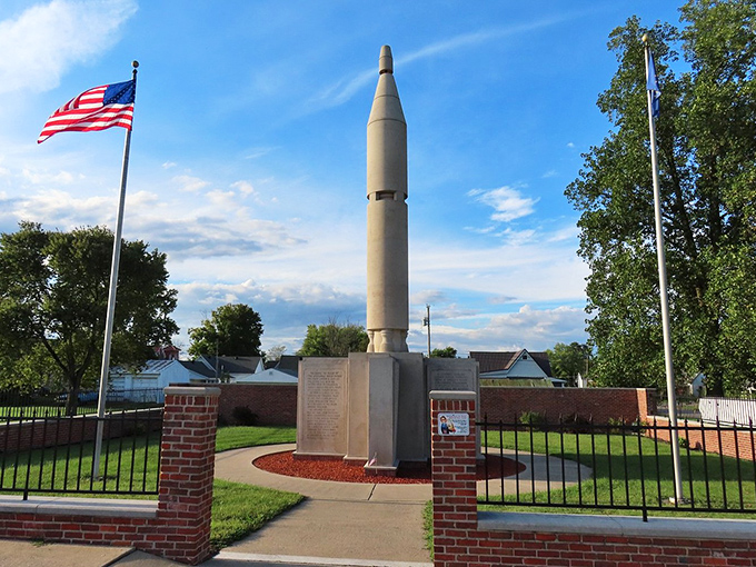 The rocket monument stands tall against Indiana skies, a fitting tribute to the small-town boy who soared beyond Earth's boundaries.