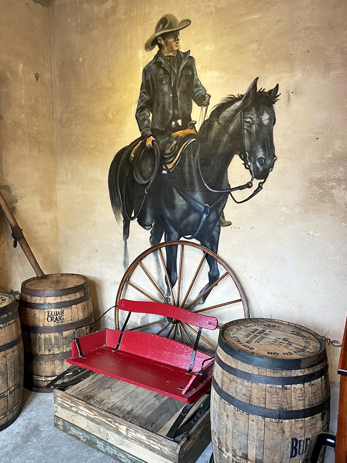 Western-themed waiting area that reminds you this was once horse country&mdash;before it became burger paradise. 