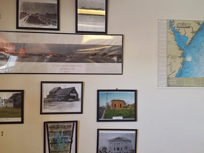 Wall decorations that tell the story of Maryland's maritime heritage. Each photo represents generations of fishing knowledge that ends up on your plate.