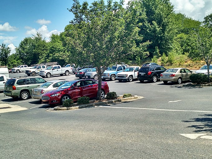A packed parking lot &ndash; the most honest review a restaurant can get. In small-town Georgia, cars don't lie about where the good food is.