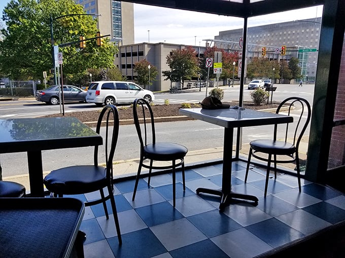The coveted window seats&mdash;perfect for people-watching while you contemplate ordering a second sandwich. We won't judge.