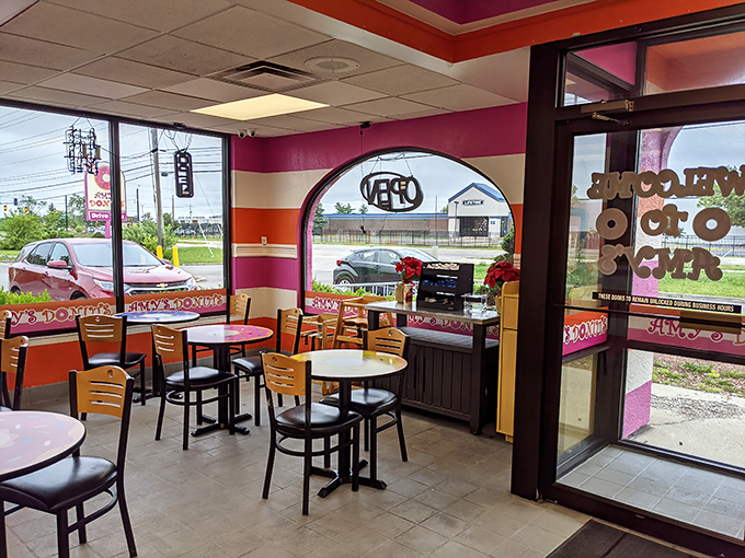 Window seats with a view of Columbus and a table full of possibilities &ndash; perfect morning setup.